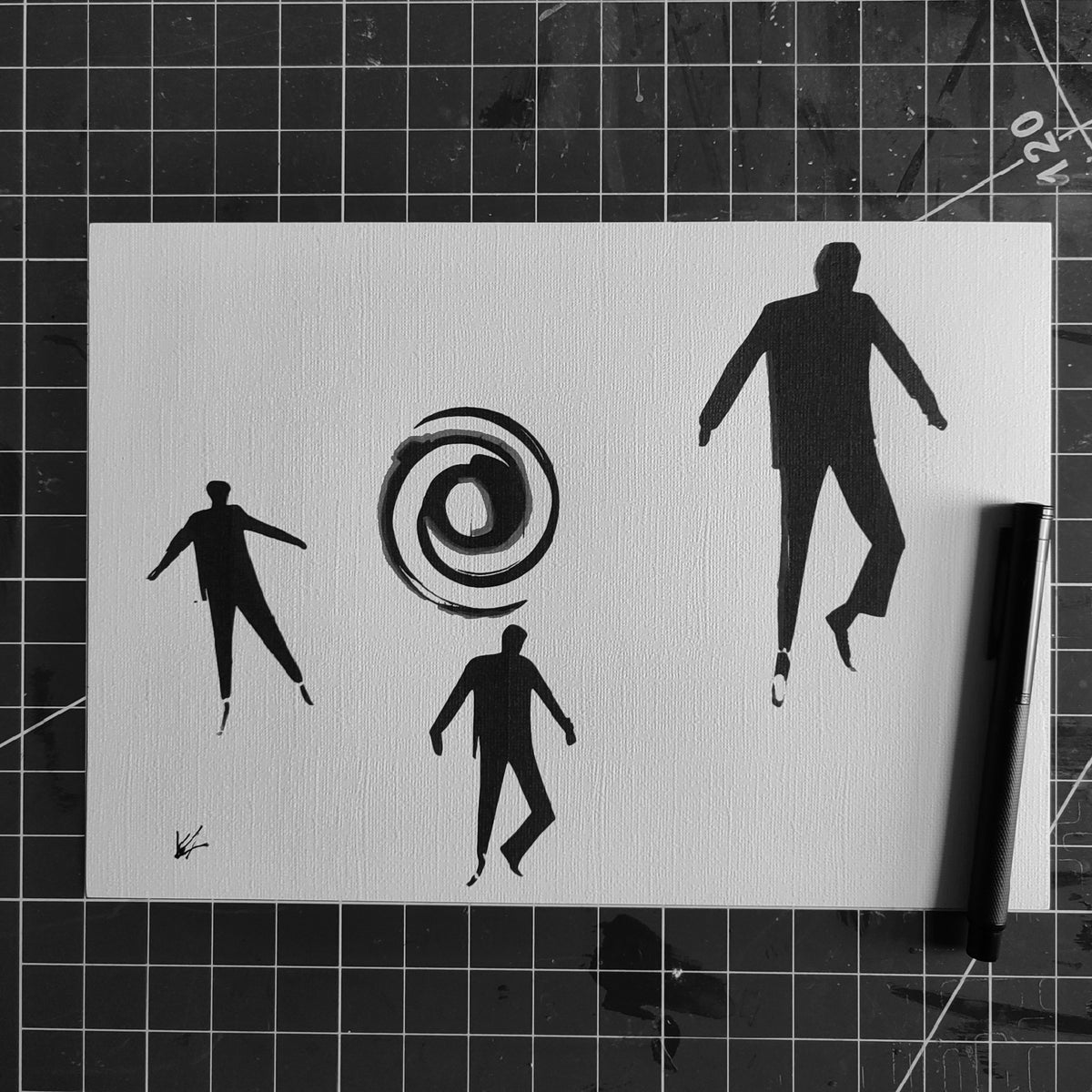 The Falling Man, ink sketch original. A4 – Basesketch