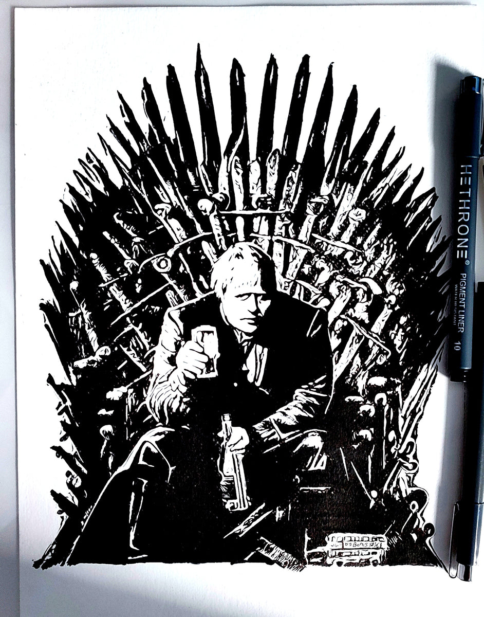 Boris Johnson, Game of thrones, ink sketch original. A4 – Basesketch